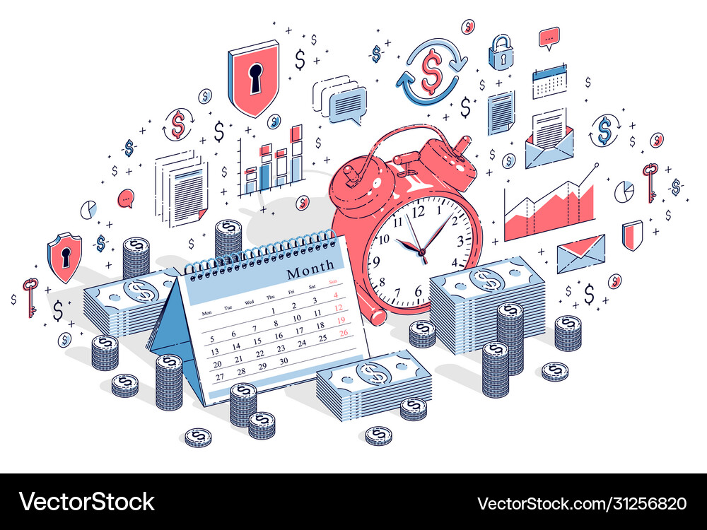 Deadline concept table alarm clock and calendar Vector Image