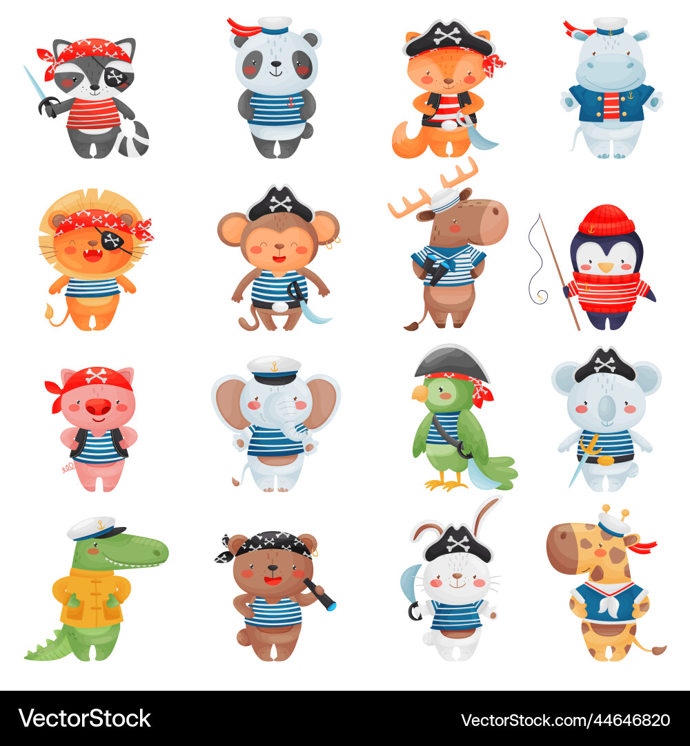 Funny animal character pirates sailing Royalty Free Vector