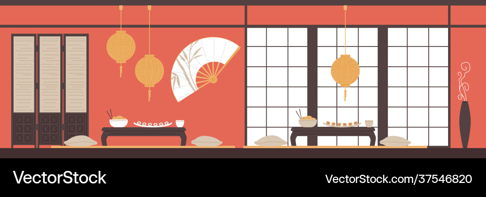 Interior chinese restaurant cafe with traditional Vector Image