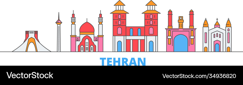 Iran tehran line cityscape flat travel Royalty Free Vector