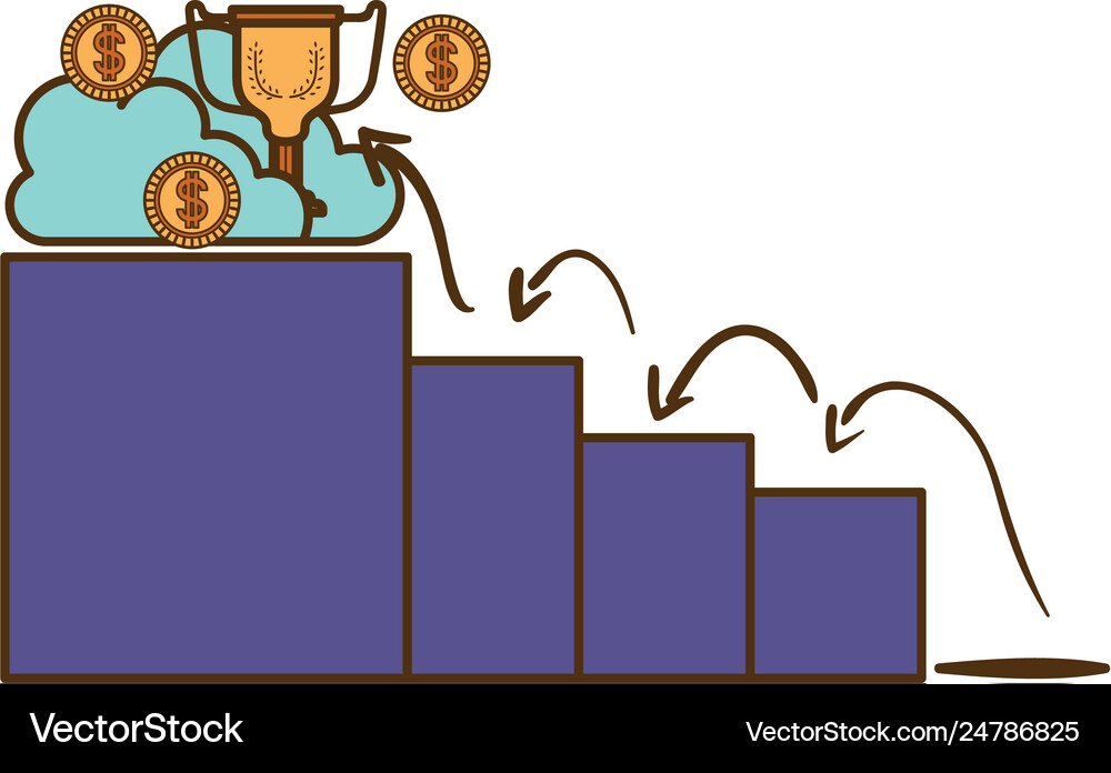 Bar chart with trophies isolated icon Royalty Free Vector
