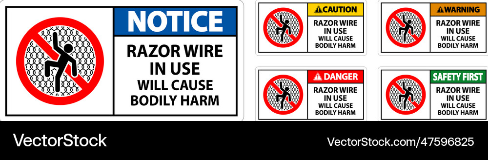 Danger sign razor wire in use will cause bodily Vector Image