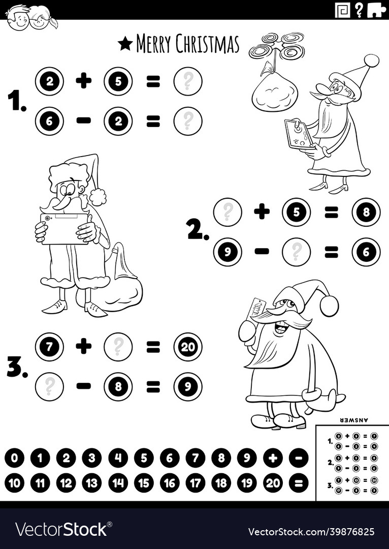 Math addition and subtraction task with santa Vector Image