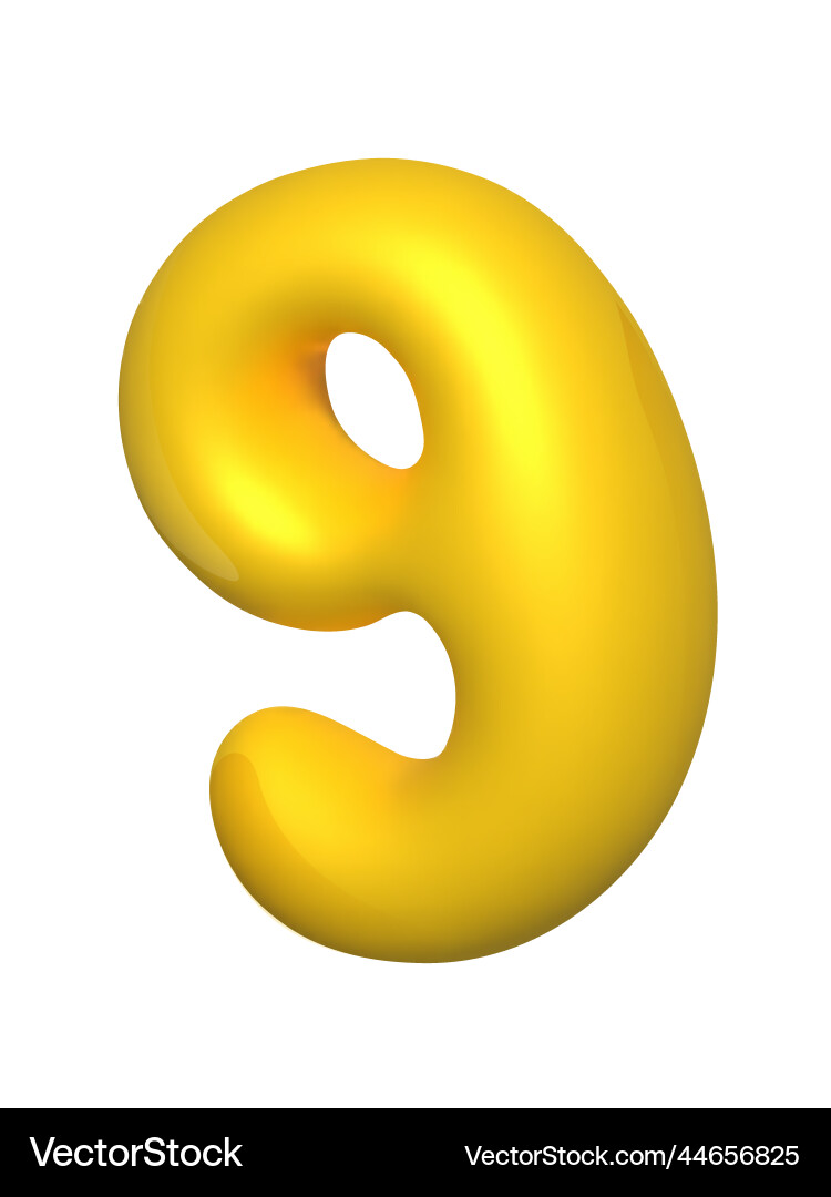 Number 9 nine yellow cartoon 3d Royalty Free Vector Image
