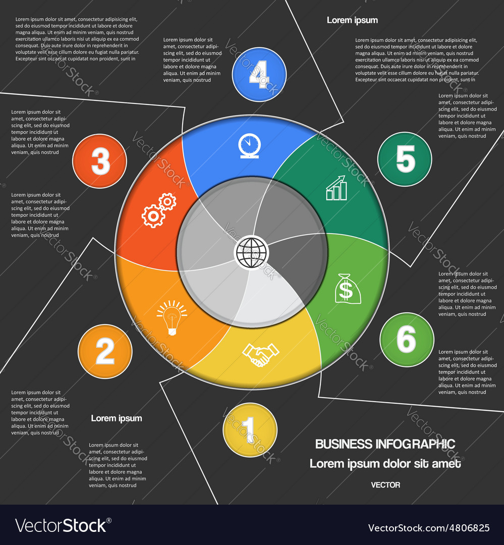 Ring chart template with text areas on six Vector Image