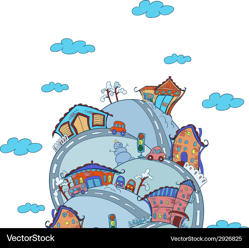 Scene with cartoon houses Royalty Free Vector Image