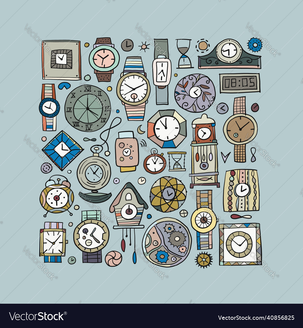 Set of clocks and watches in different style Vector Image