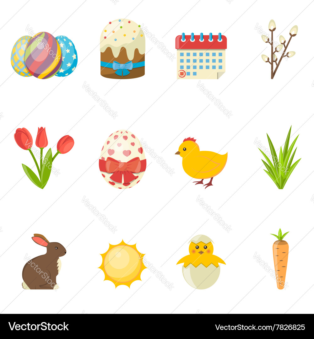 Set of happy easter icons flat Royalty Free Vector Image