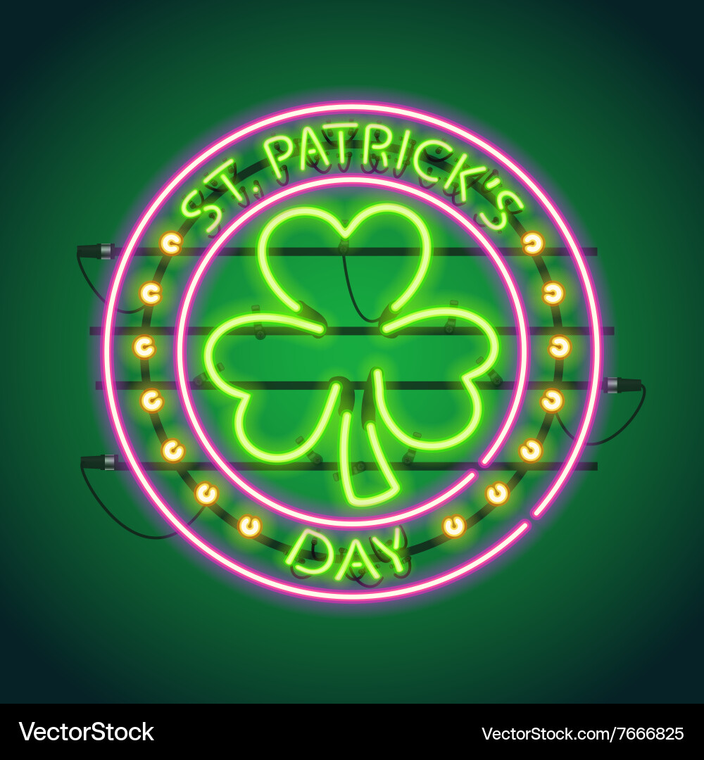 St patricks day round neon sign Royalty Free Vector Image