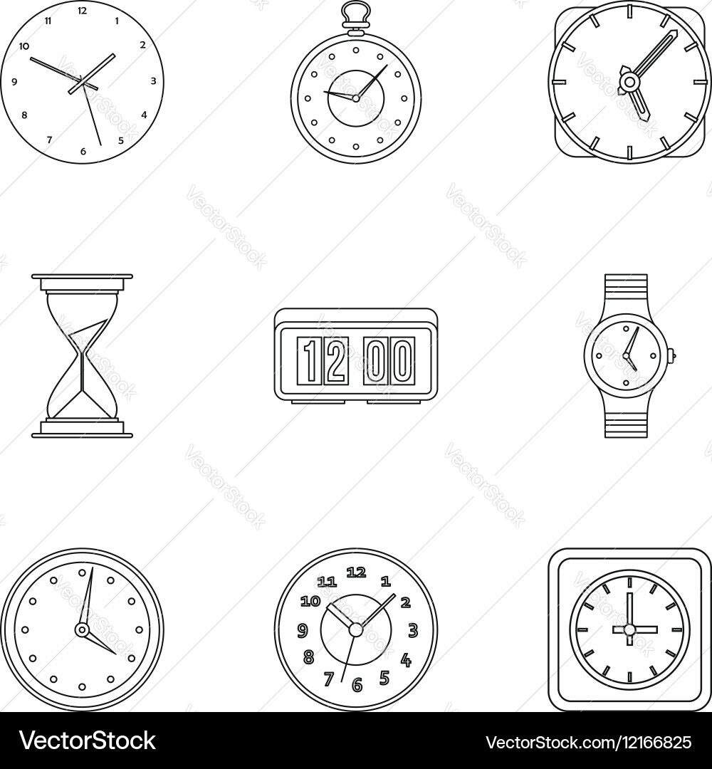 Watch icons set outline style Royalty Free Vector Image