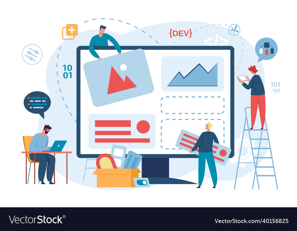 Web developers and designers team build website Vector Image
