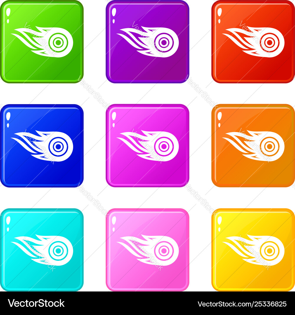 Wheel fire icons set 9 color collection Royalty Free Vector