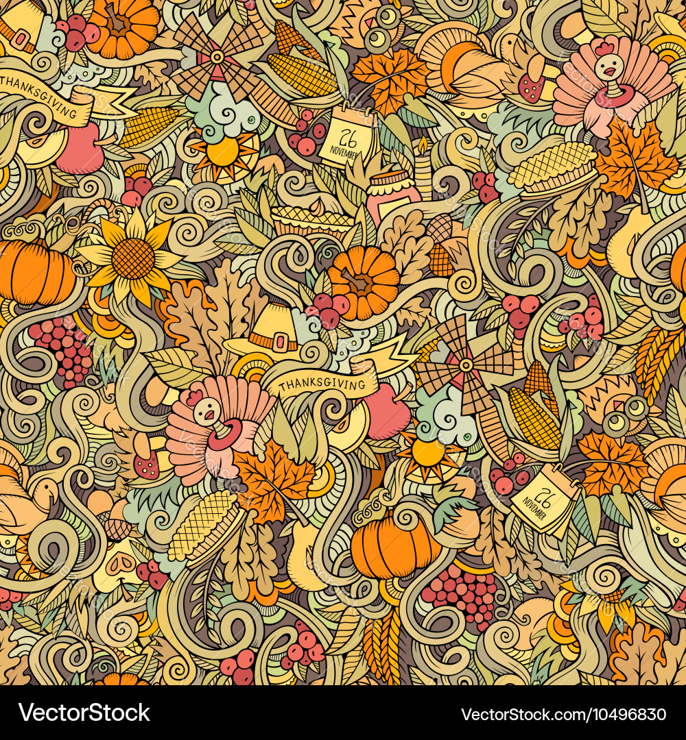 Cartoon cute doodles hand drawn thanksgiving Vector Image