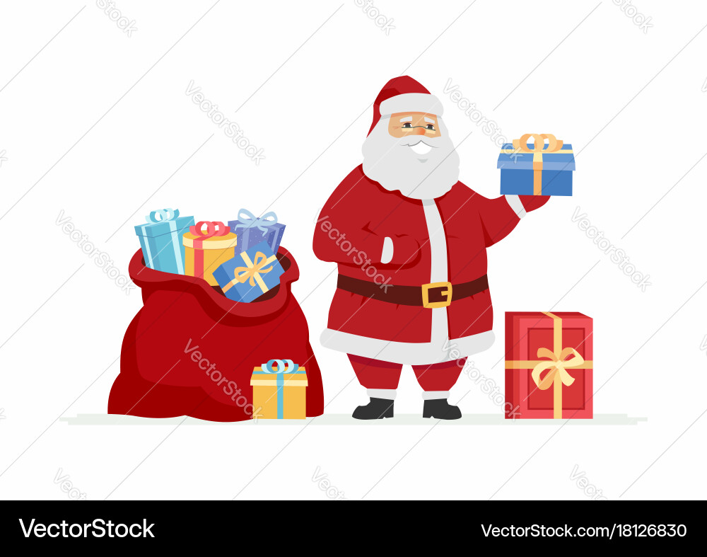 Happy santa claus with presents - cartoon Vector Image