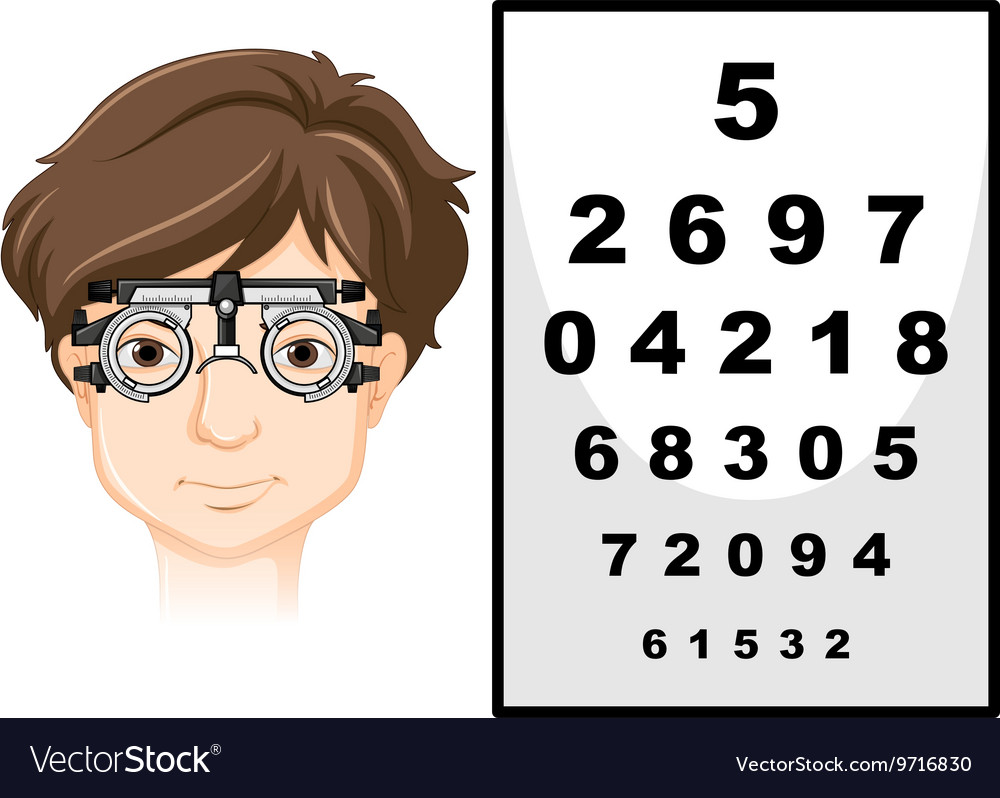 Man Wearing Eye Test Glasses And Reading Chart Vector Image