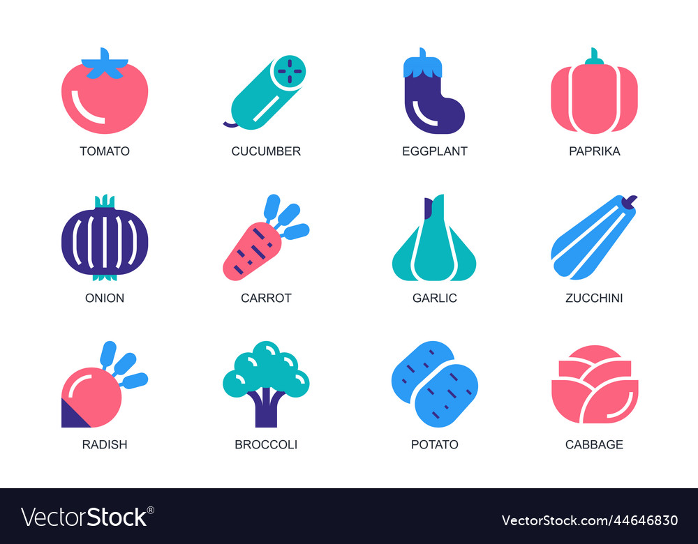 Veggies concept of web icons set in simple flat Vector Image