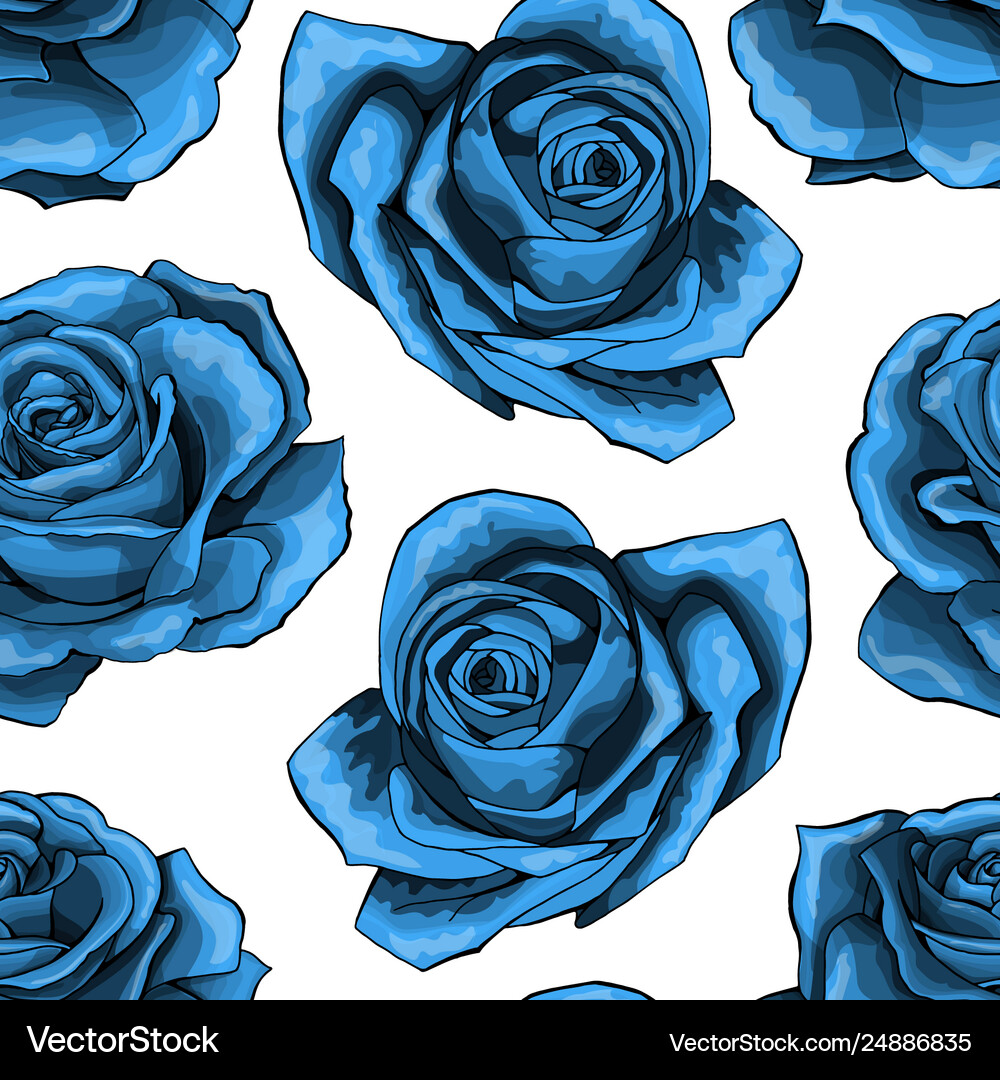 Blue roses vintage seamless pattern blue rose Vector Image
