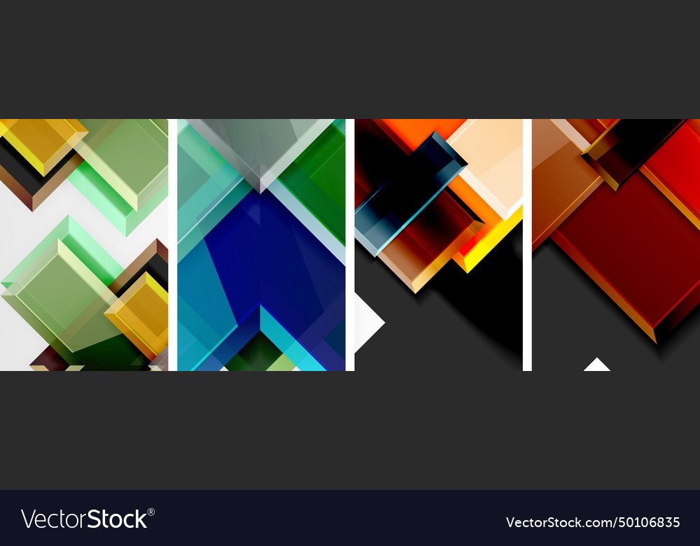 Color glass glossy square composition poster set Vector Image