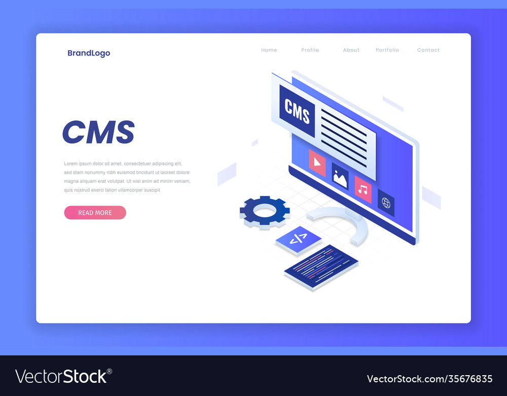 Content management system landing page Royalty Free Vector