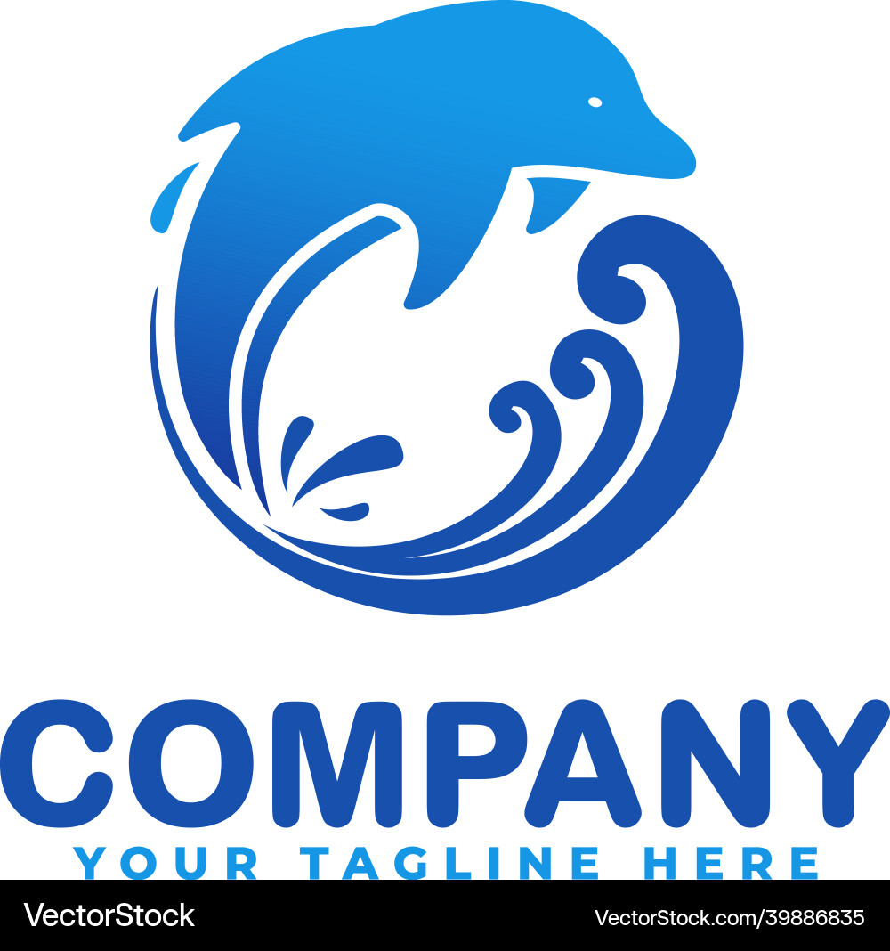 Dolphin and beach in circle style logo Royalty Free Vector