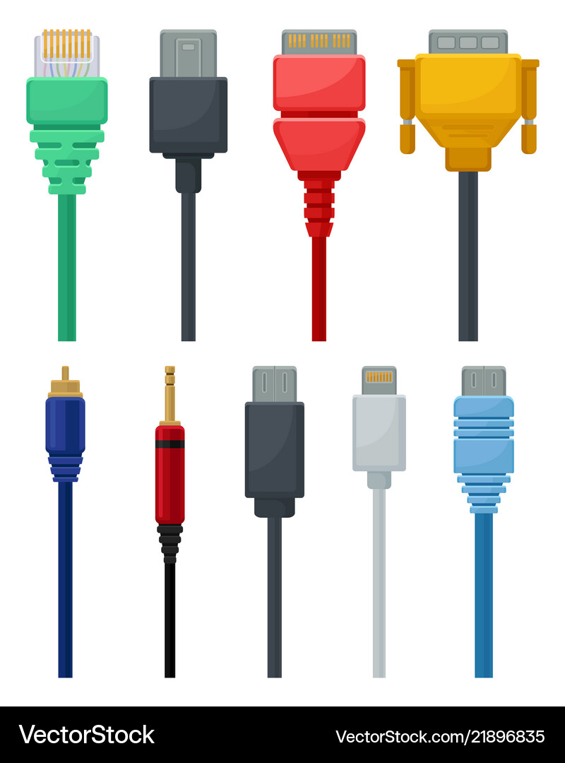 Flat set of colorful cables video Royalty Free Vector Image