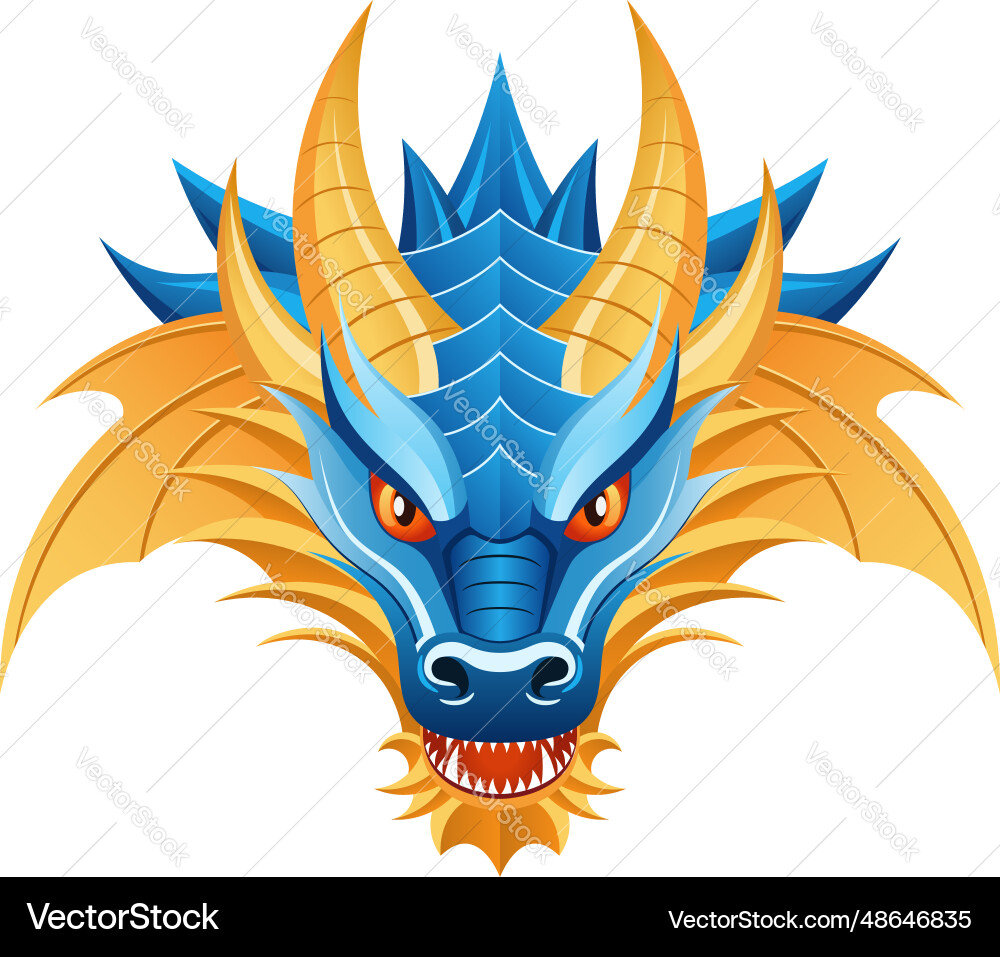 Isolated blue yellow dragon head on a white Vector Image