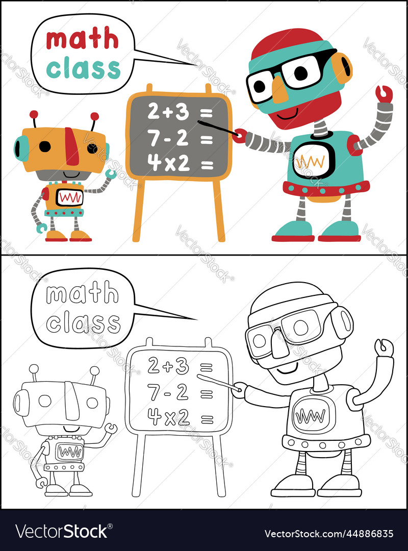 Robots cartoon studying mathematics Royalty Free Vector