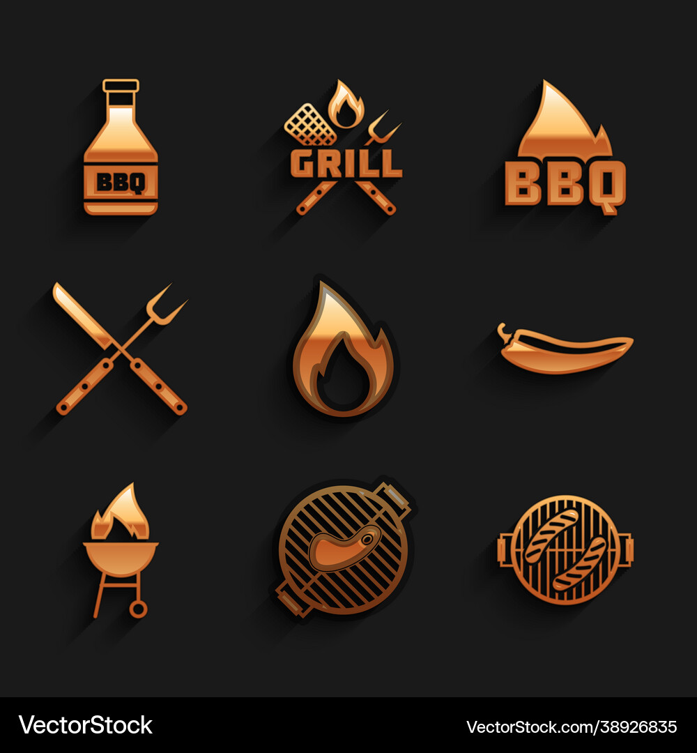 Set fire flame barbecue grill with steak sausage Vector Image