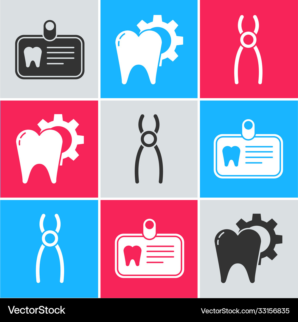 Set id card with tooth tooth treatment procedure Vector Image