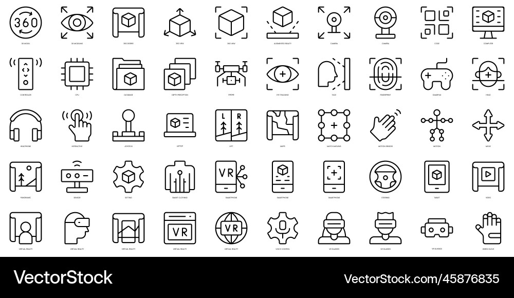 Set of thin line virtual reality icons Royalty Free Vector