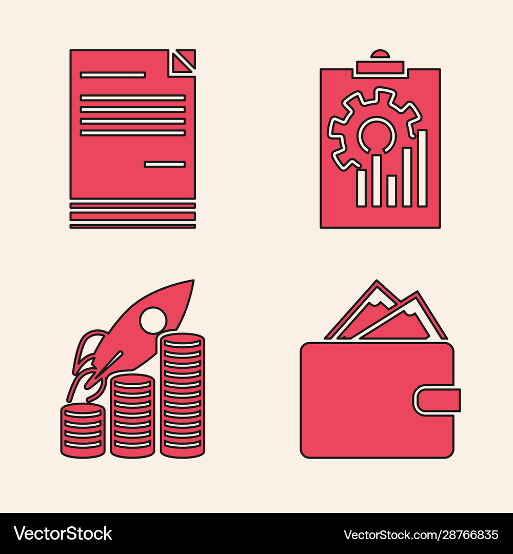 Set wallet with stacks paper money cash document Vector Image