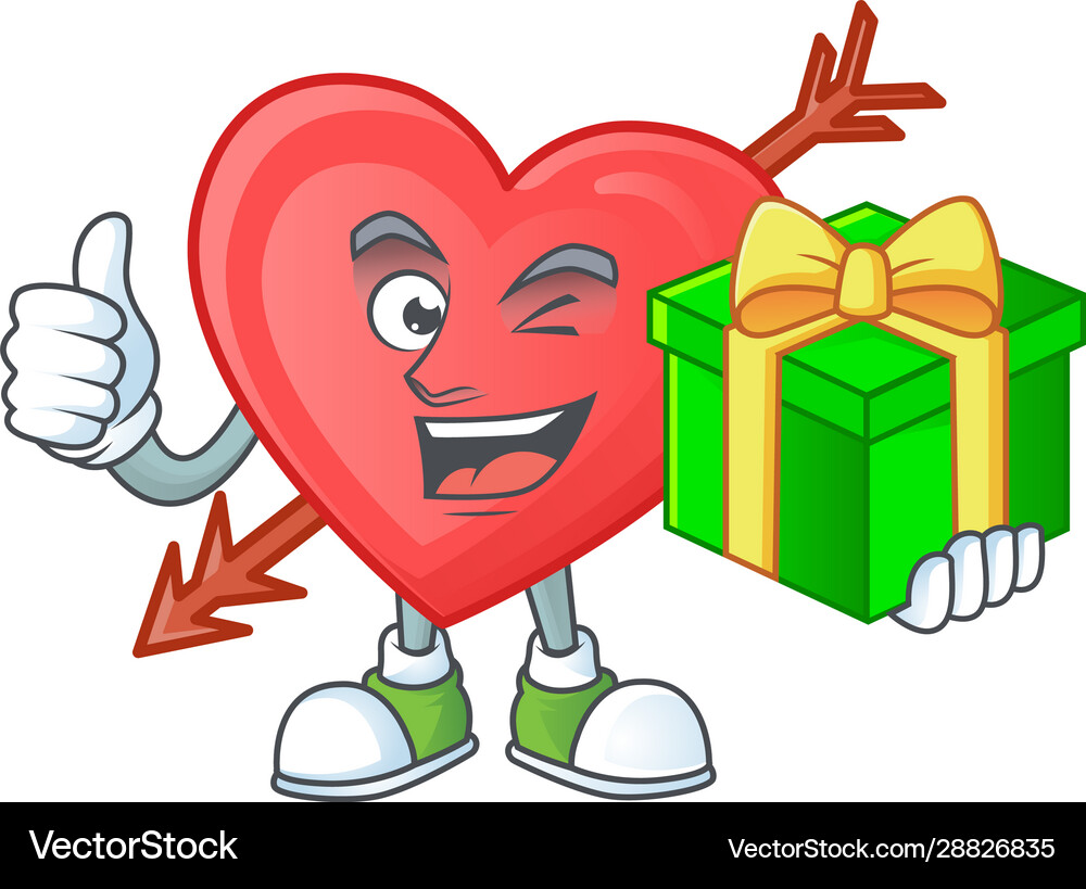 Smiley arrow love character with gift box Vector Image