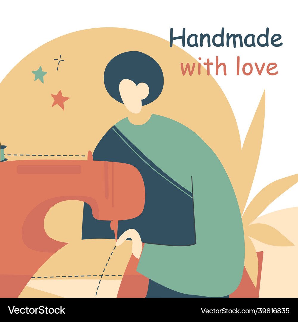 Stylish young man works on a sewing machine Vector Image