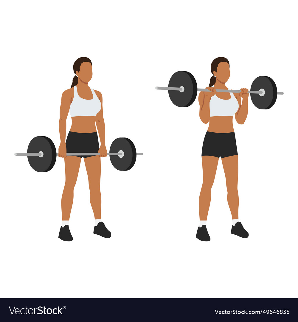 Woman doing reverse barbell curl exercise Vector Image