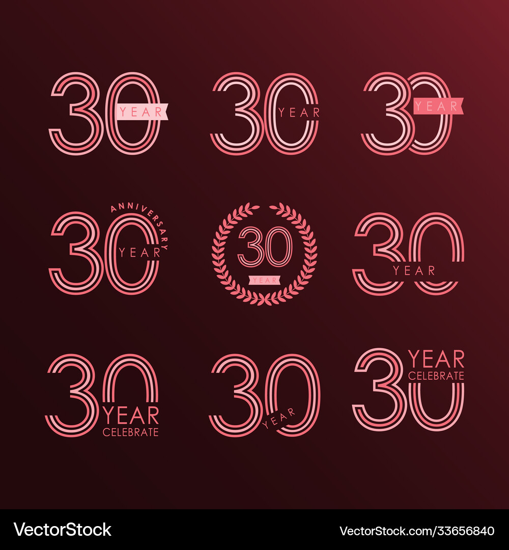 30 year anniversary set template design Royalty Free Vector