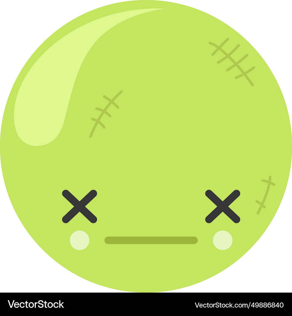 Flat green zombie face with stitches and dead Vector Image