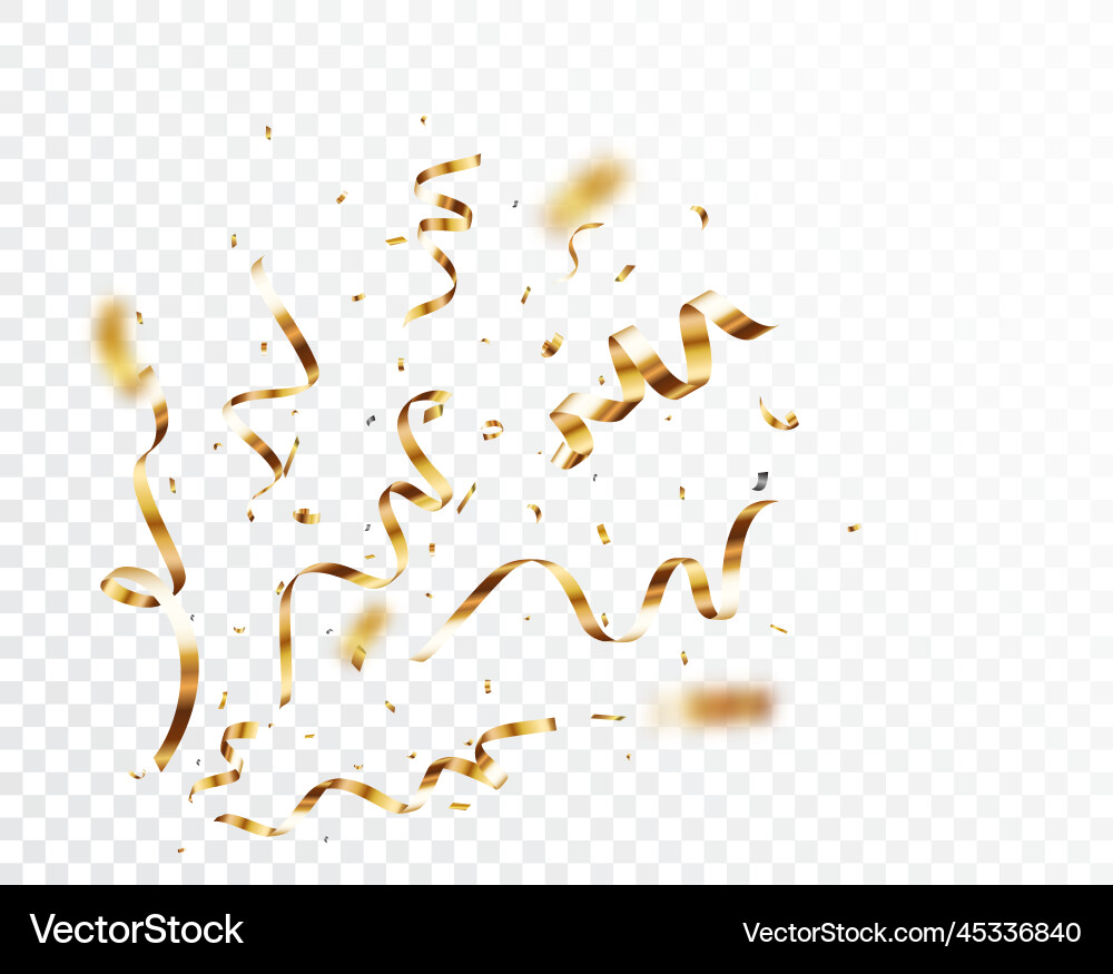 Gold confetti and ribbon background Royalty Free Vector