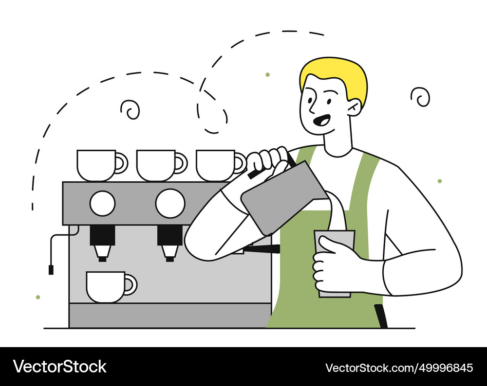 Barista at workplace linear Royalty Free Vector Image