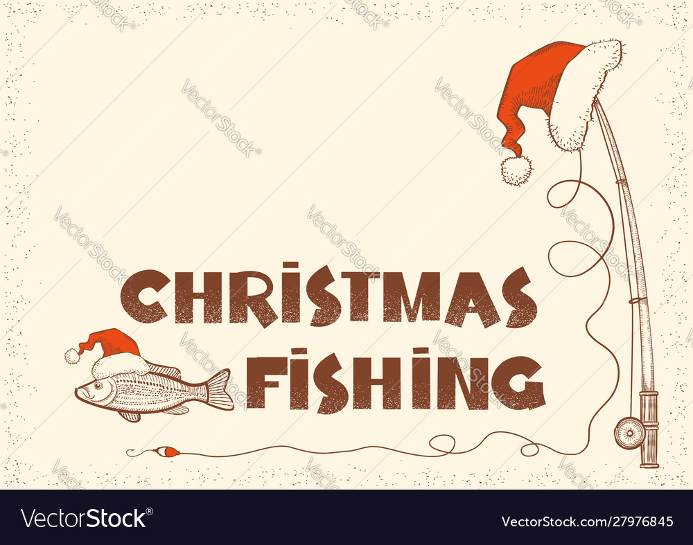 Christmas fishing card background with text Vector Image