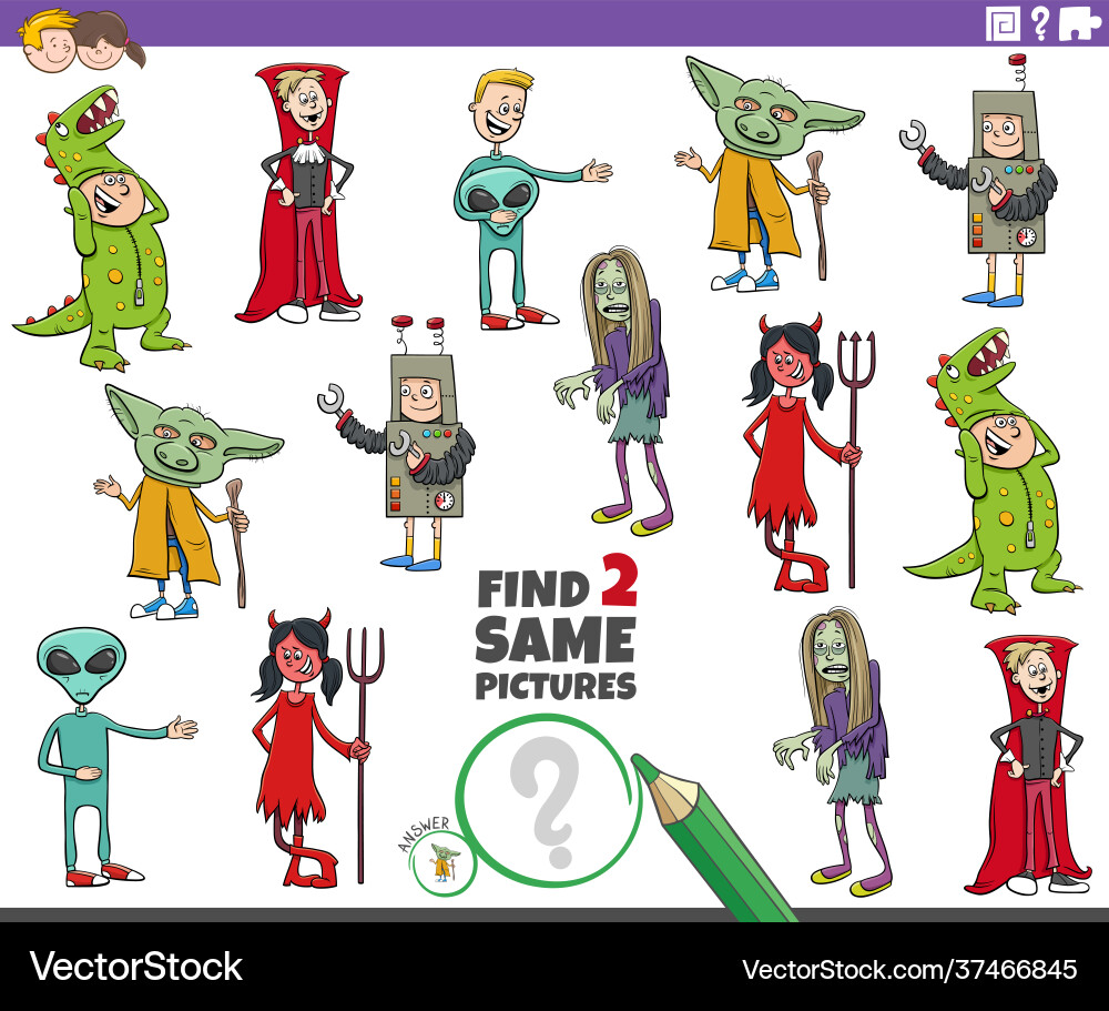 Find two same cartoon children at costume Vector Image