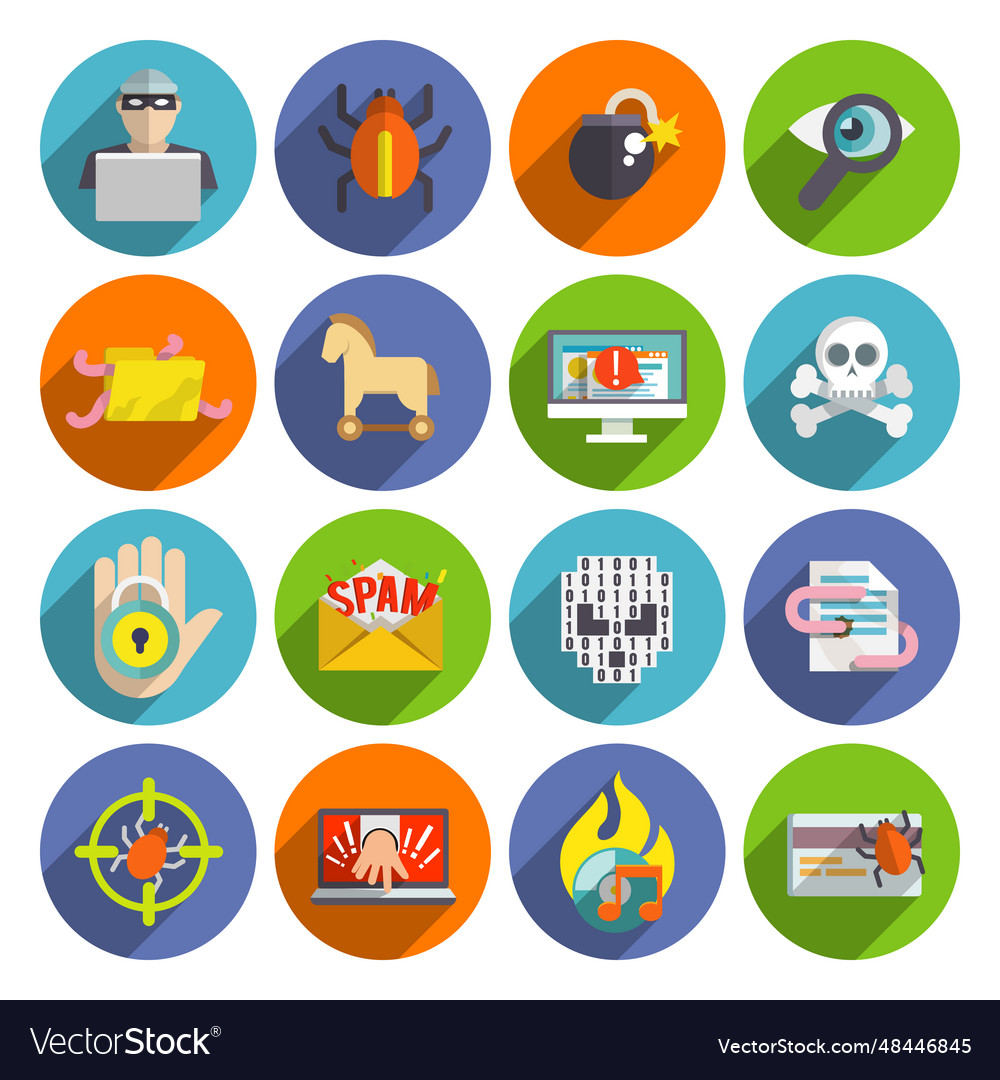 Hacker icons flat set Royalty Free Vector Image