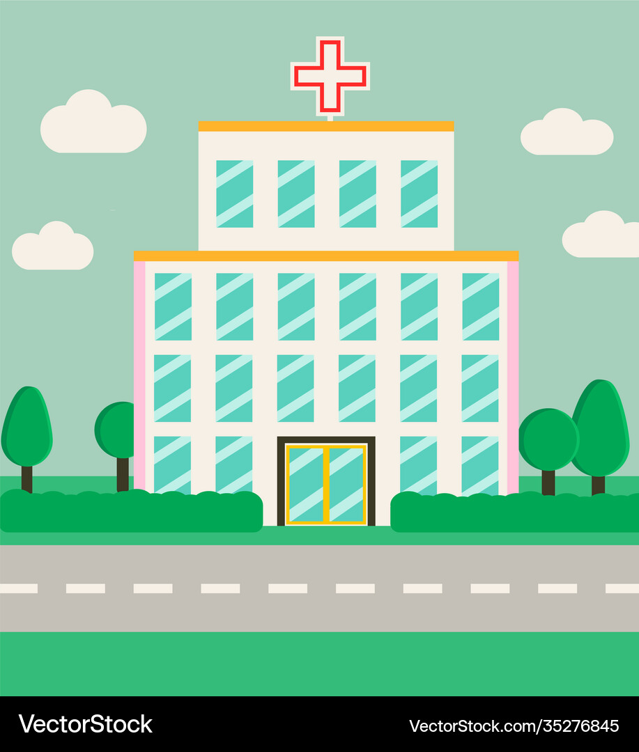 Hospital outside view with trees hand drawn Vector Image
