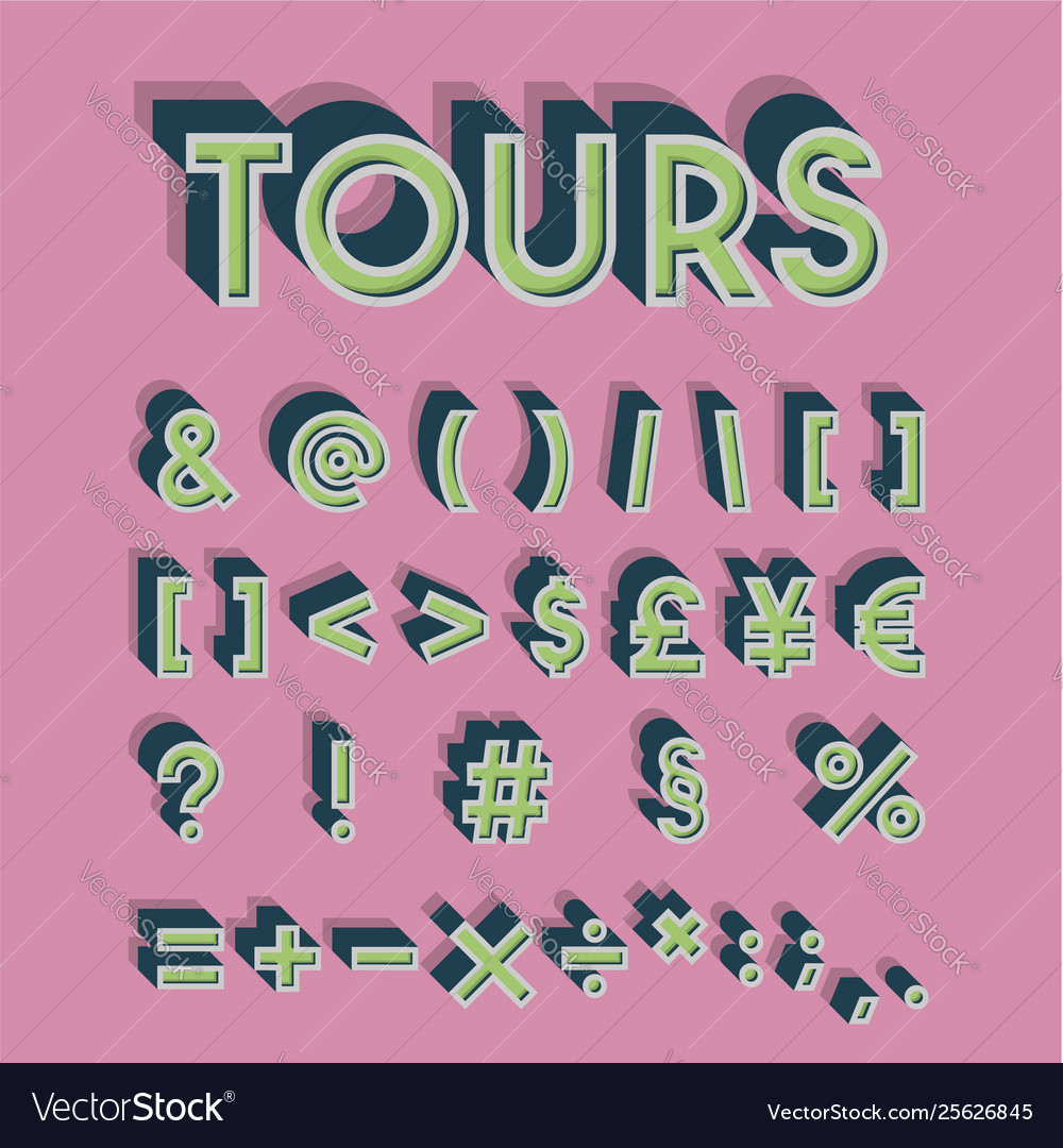 Retro 3d font set Royalty Free Vector Image - VectorStock