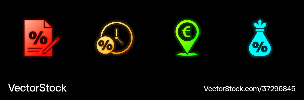 Set finance document clock and percent cash Vector Image