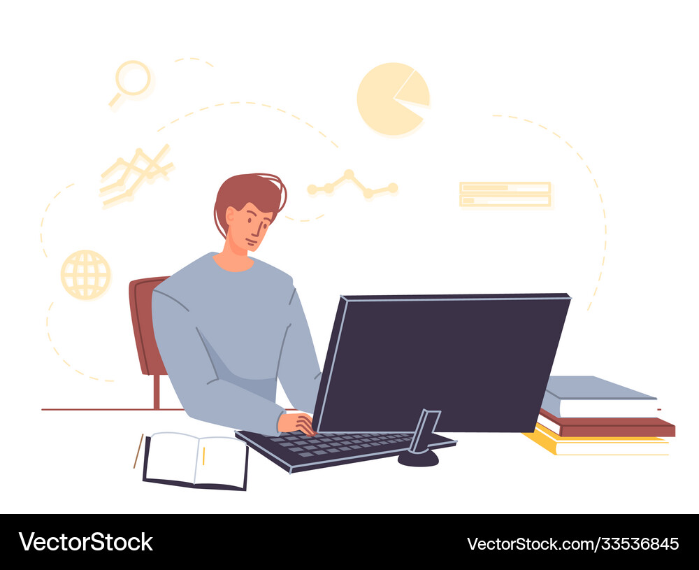 University or college student study online at home