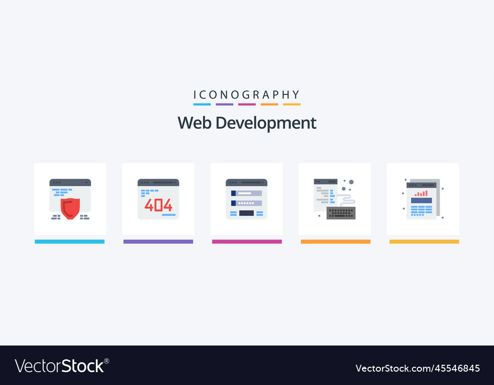 Web development flat 5 icon pack including page Vector Image