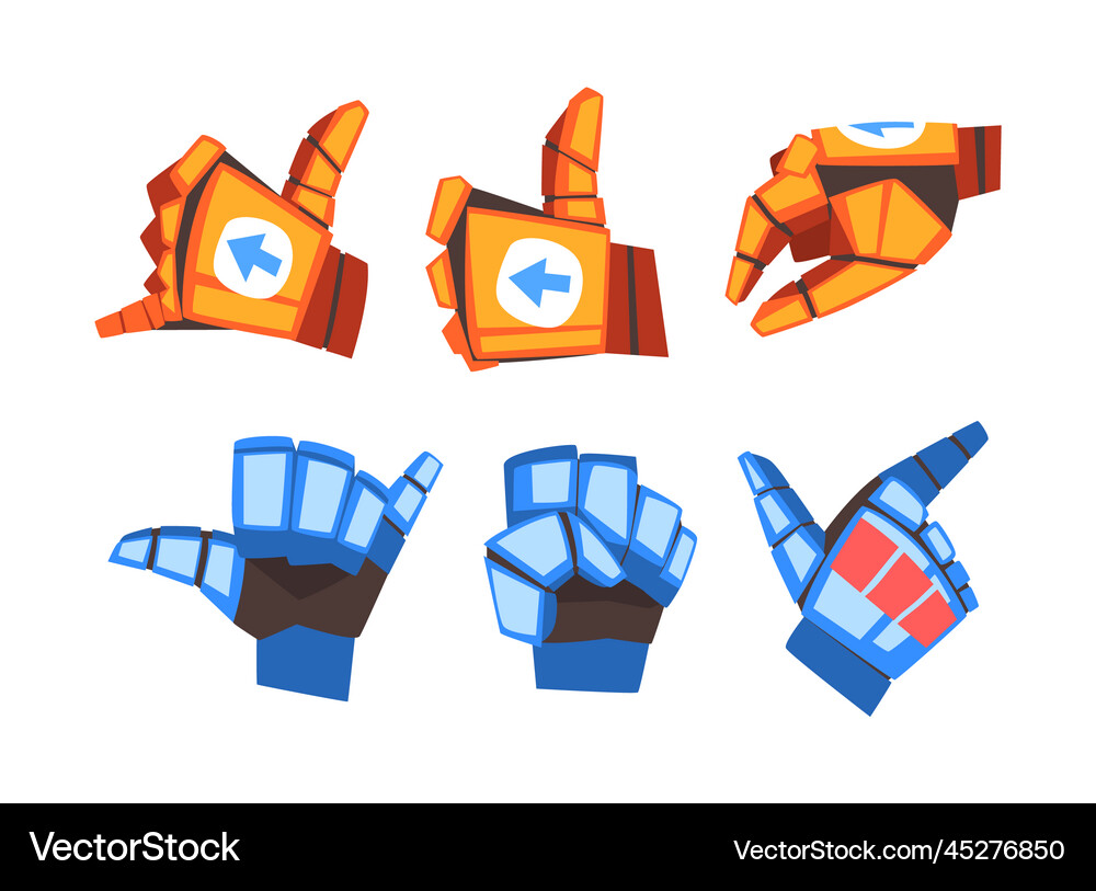 Set of robotic hand showing various gestures Vector Image