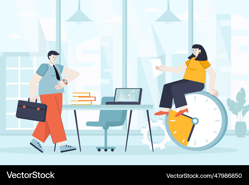Time management concept in flat design colleagues Vector Image