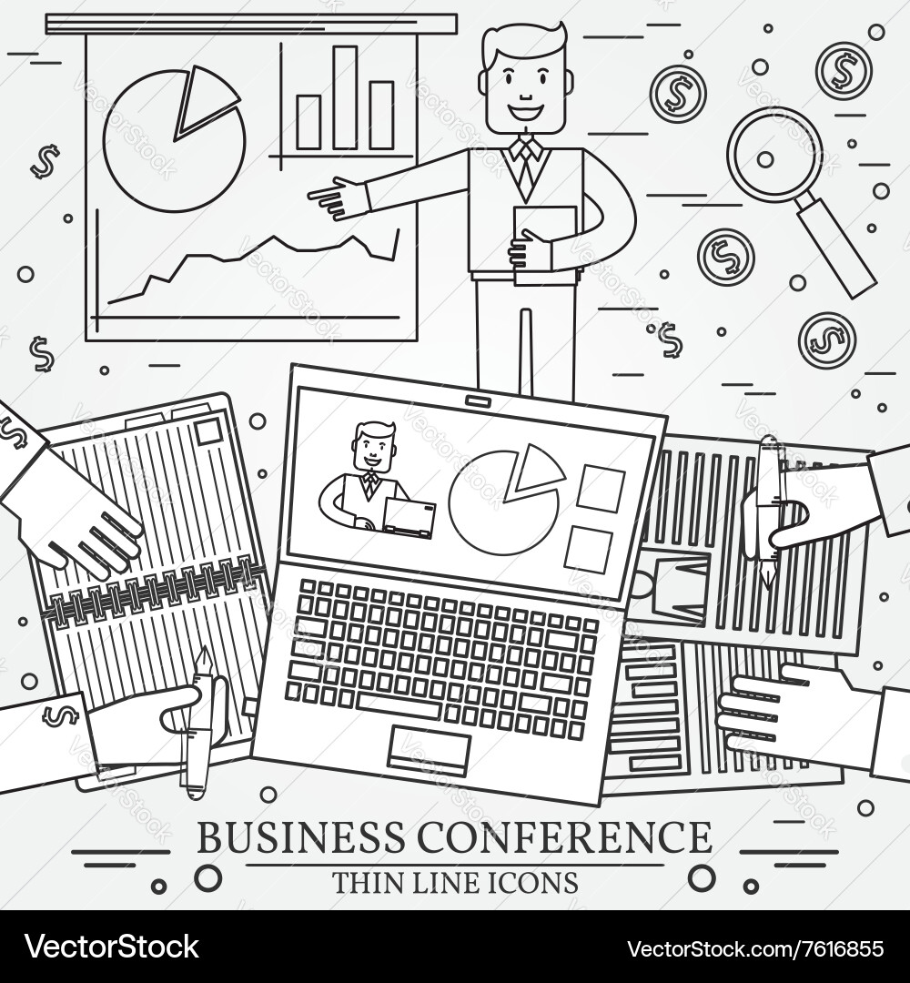 Business man giving a presentation Thin line icon Vector Image