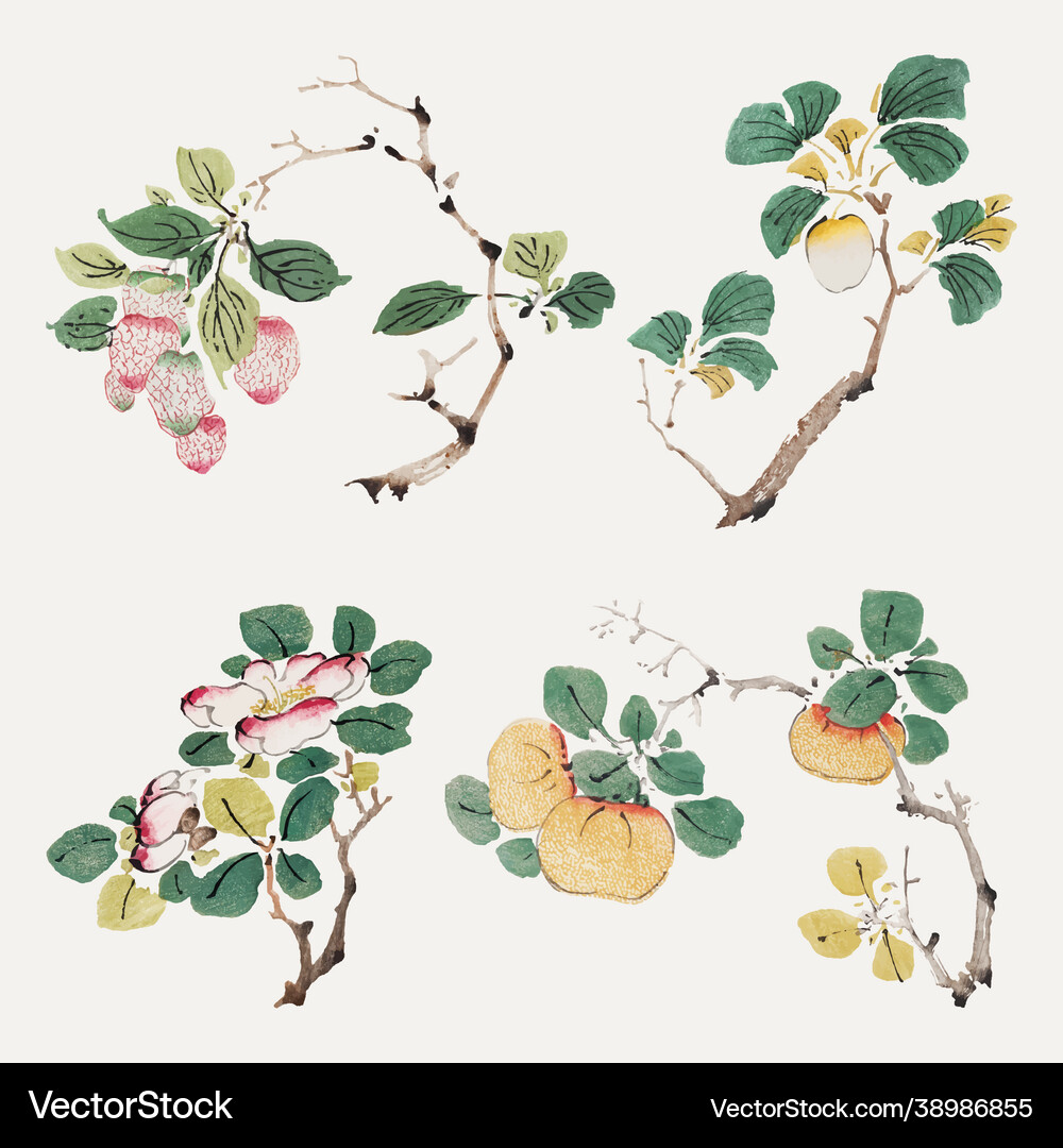 Hu Zhengyan Botanical Prints Royalty Free Vector Image